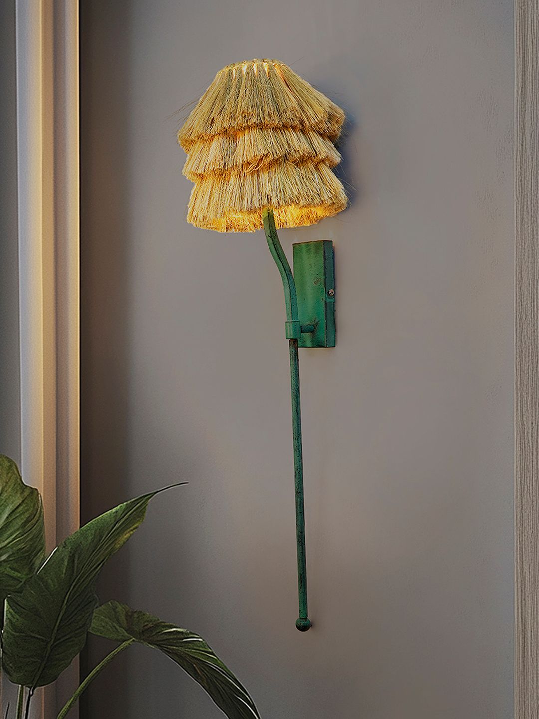 Rustic Tiki Wall Sconce - Natural Munja Fiber Shade