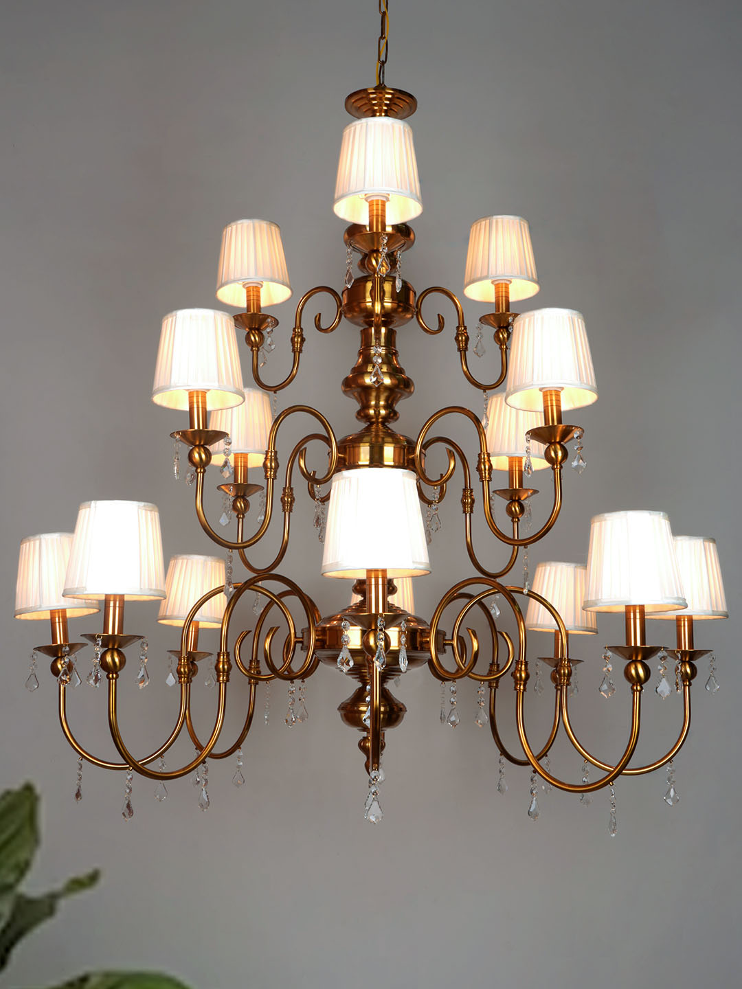 Large Gold European-Style Triple-Tiered 15-Light 50 Inch Wide Steel ...