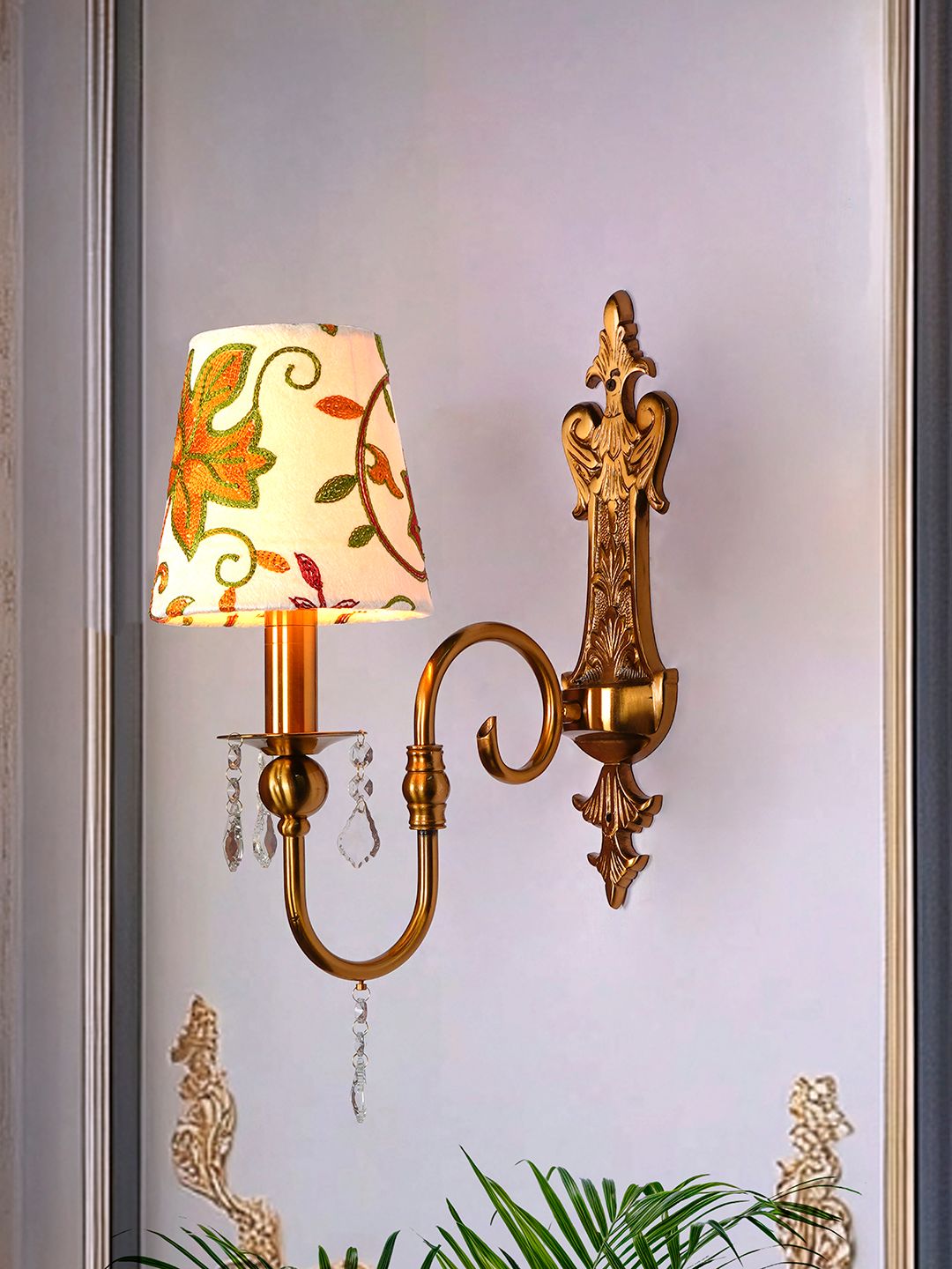 Victoria Wall Sconce, Antique Brass, Kashida Shades, Single & Double ...