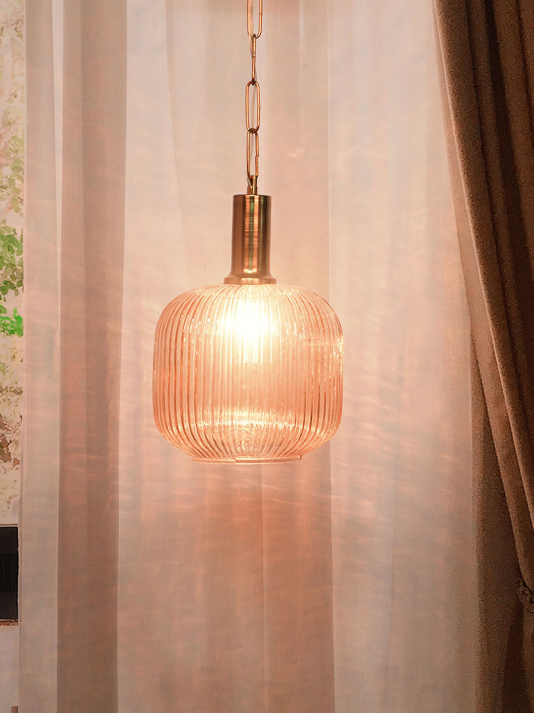 Contemporary Steel & Gold Luster Glass Single Light Pendant Hanging Light