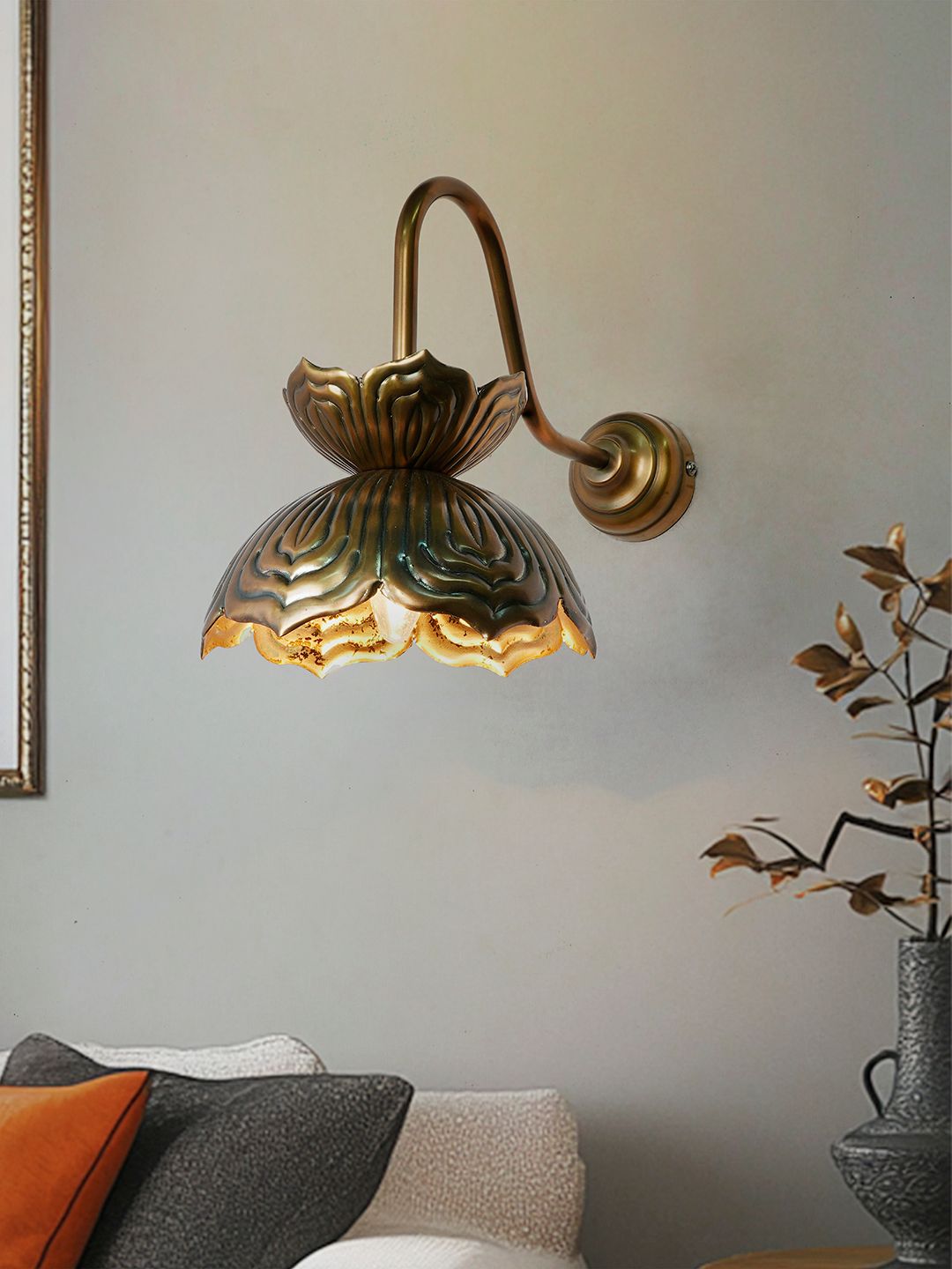 Buddhist Lotus Wall Sconce - Antique Brass Finish