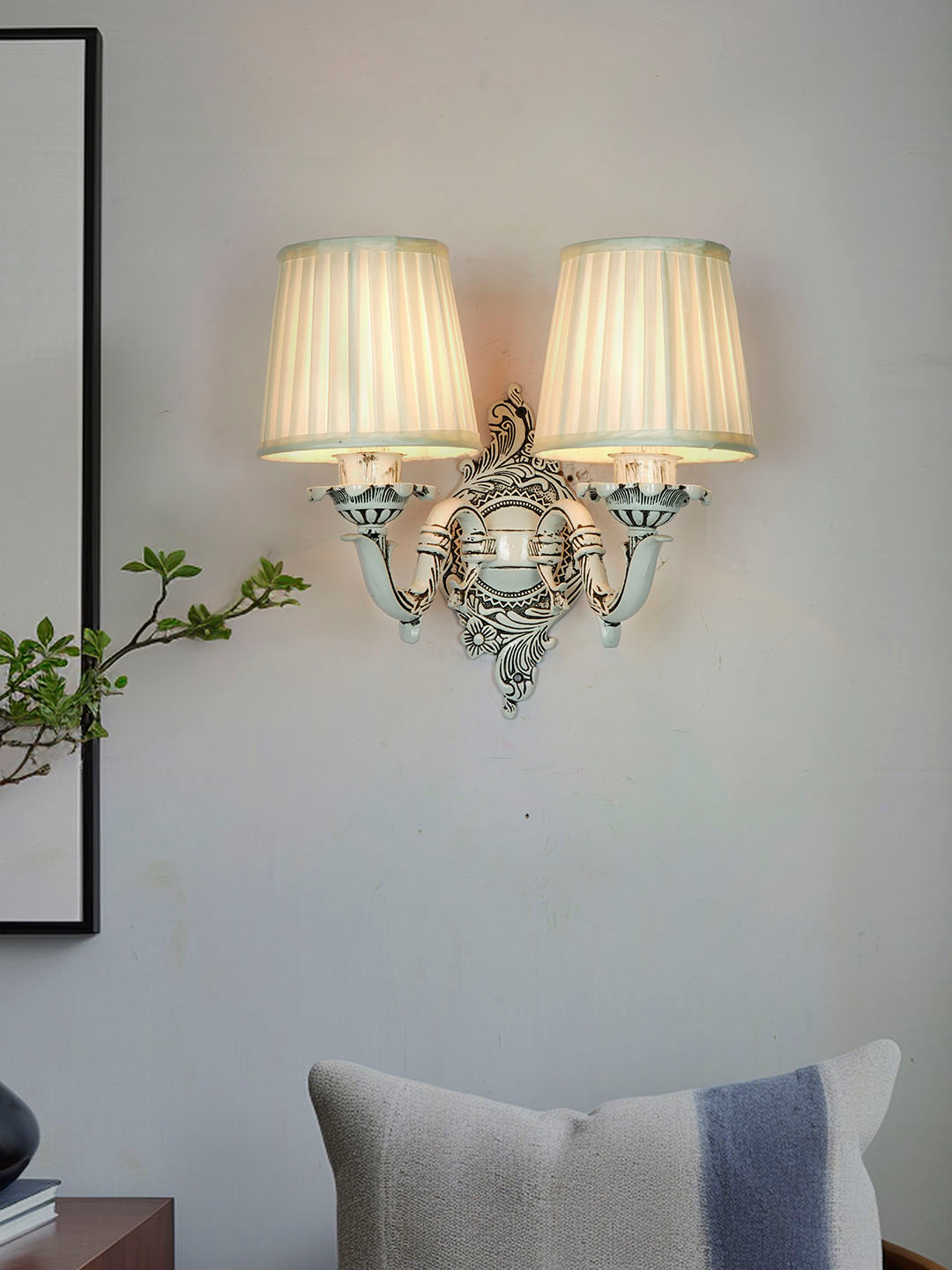 Traditional Swan Double Wall Lamp in Antique White - Home Lighting