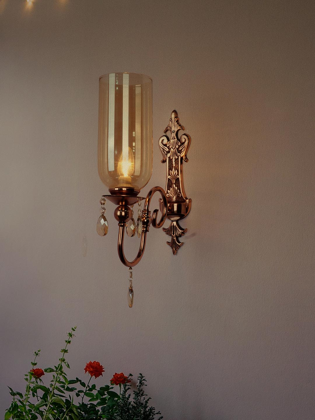 European Copper-Finish Single Light Steel Wall Sconce With Translucent ...