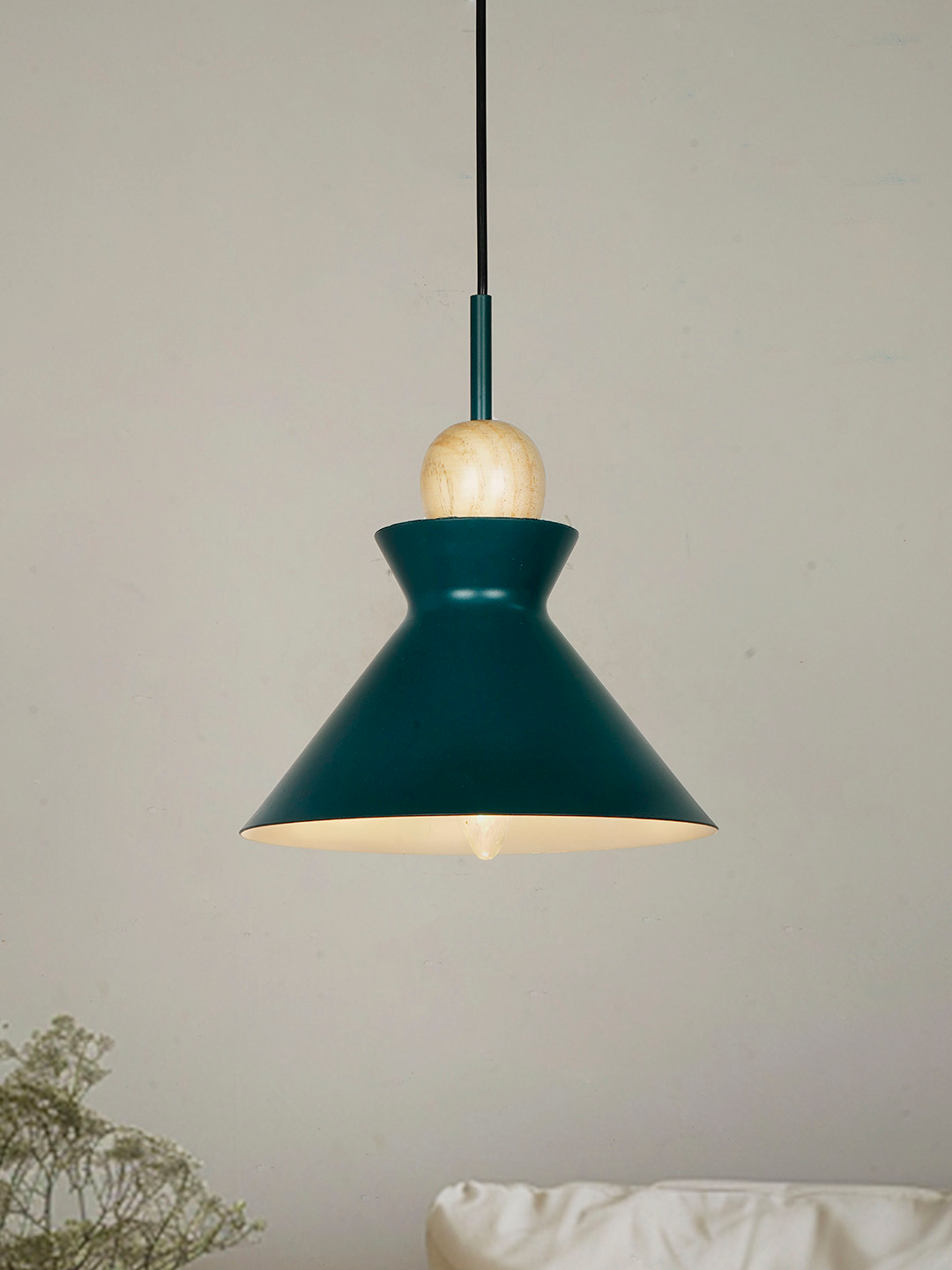 Green Cone Pendant Light | Wood Accent | Modern Scandinavian Design ...