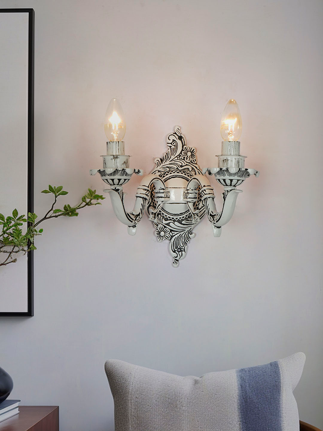 Traditional Swan Double Candle Wall Lamp in Antique White - Home Lighting