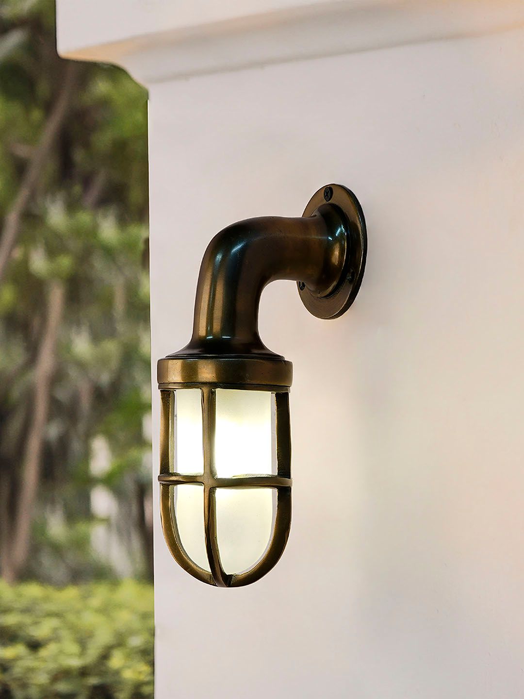 Small Outdoor Gooseneck Nautical Wall Light - Antique Brass Aluminium ...